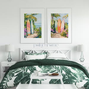 Orange and Pink Surfboards on Tropical Beach, Colorful Hawaiian Theme ...