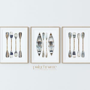 Vintage Oar, Sailboat, Kayak Prints, Navy Blue and Brown Nautical ...