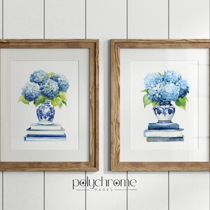 Blue Hydrangeas in Chinoiserie, Hamptons Style Flower Bouquets in Blue ...