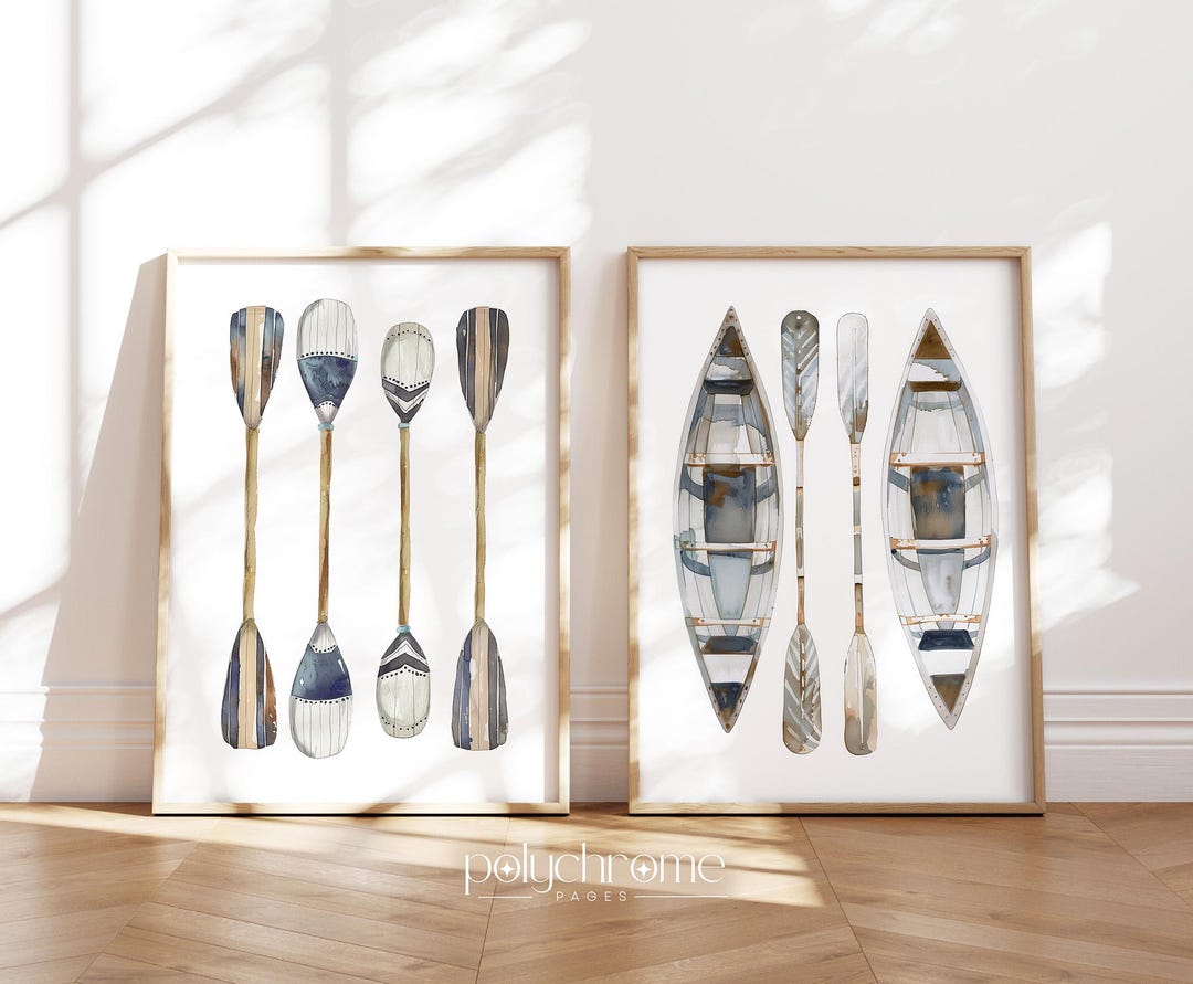 Vintage Oar, Sailboat, Kayak Prints, Navy Blue and Brown Nautical ...