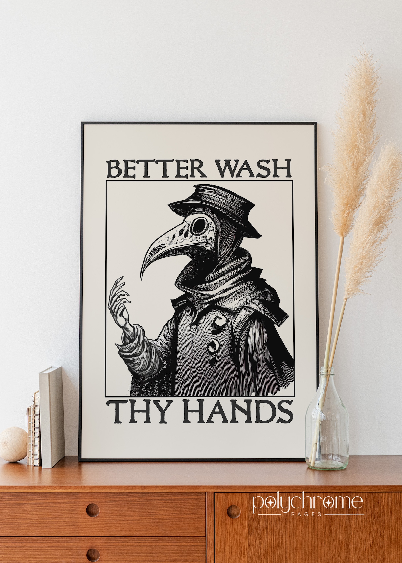 Plague Doctor Art Wash Your Hands Sign Funny Bathroom Art Medieval ...