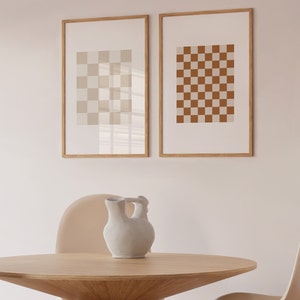 Checkered Art Print Neutral Beige Set of 2 Checkerboard Prints ...