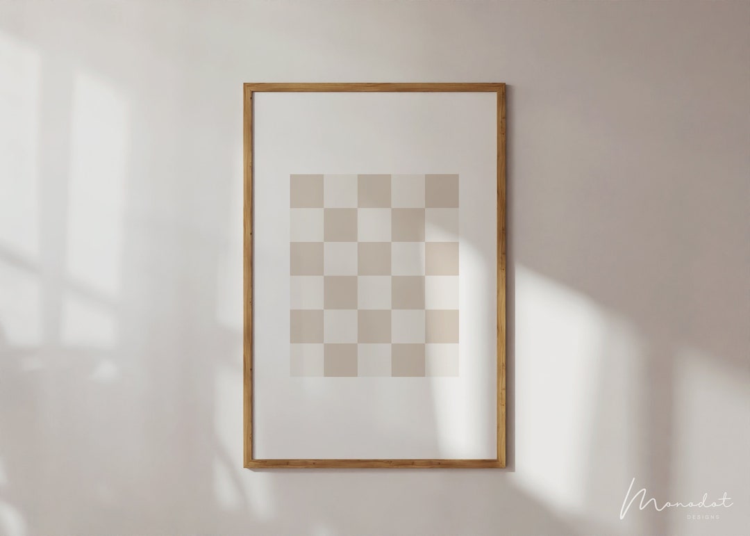 Beige and White Checkered Print Checkerboard Art Print - Etsy