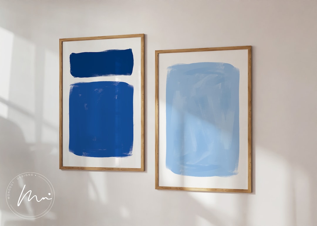 Blue Abstract Art Print Set: Modern Minimalist Wall Decor (digital ...