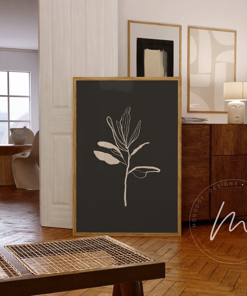 Black Botanical Wall Art Black Modern Abstract Printable Leaf - Etsy