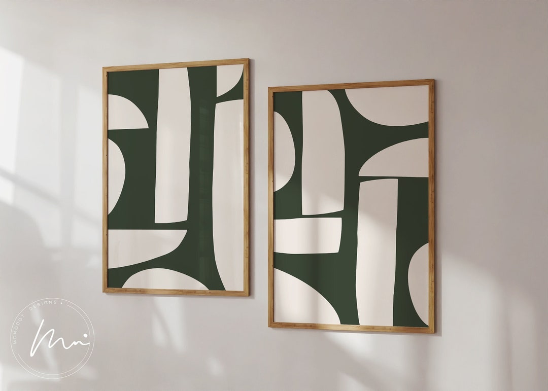 Emerald Green Abstract Art Print Set: Mid-century Modern (digital ...