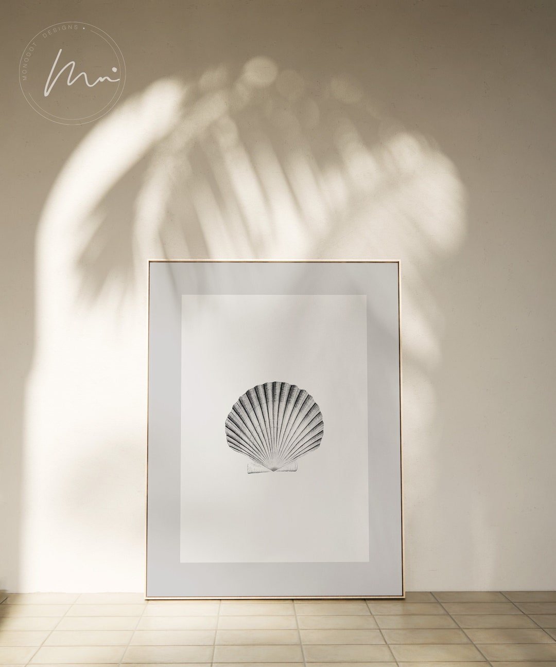 Black and White Sea Shell Art Print Seashell Poster Gray Nautical ...