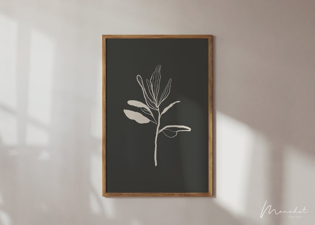 Black Botanical Wall Art, Black Modern Abstract Printable Leaf Prints ...