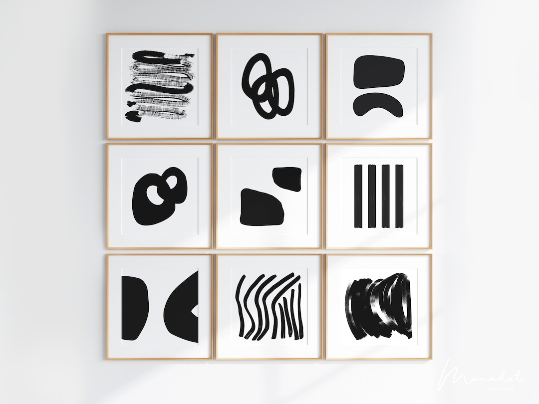 Black and White Square Art Print Set of 9 Modern Gallery Wall Art ...