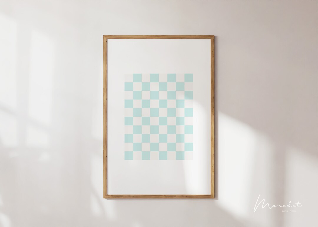 Light Blue Checkered Print Modern Retro Pastel Blue Checkerboard Poster ...