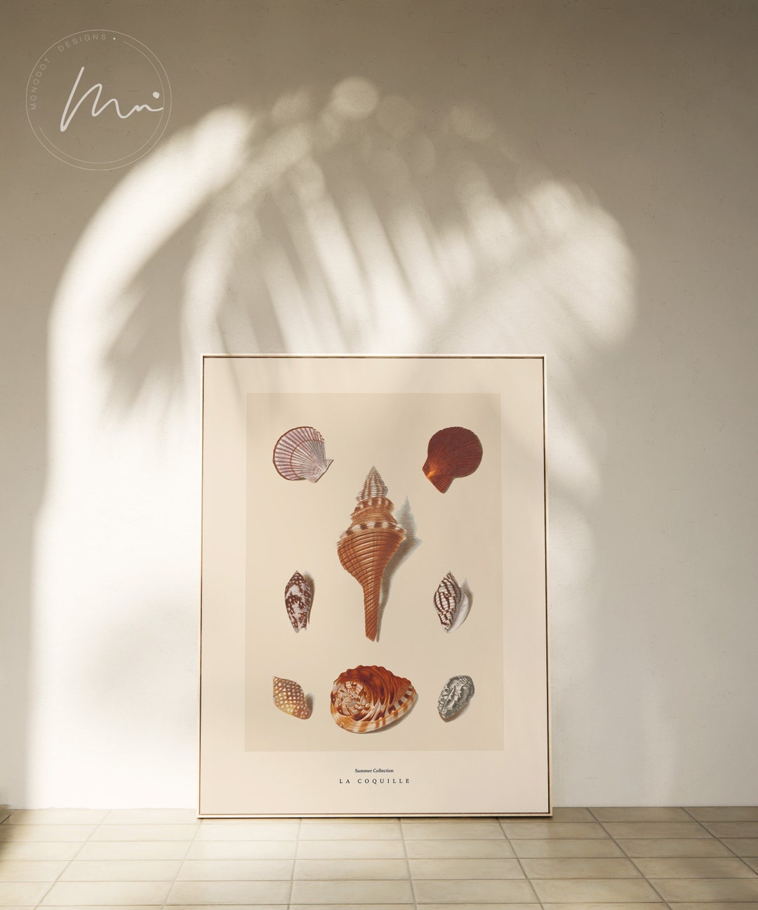 Sea Shell Poster Neutral Beige Seashell Collage Art Print Nautical ...