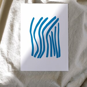 Blue Brush Stroke Scribble Wall Art Modern Abstract Painting Monochrome ...