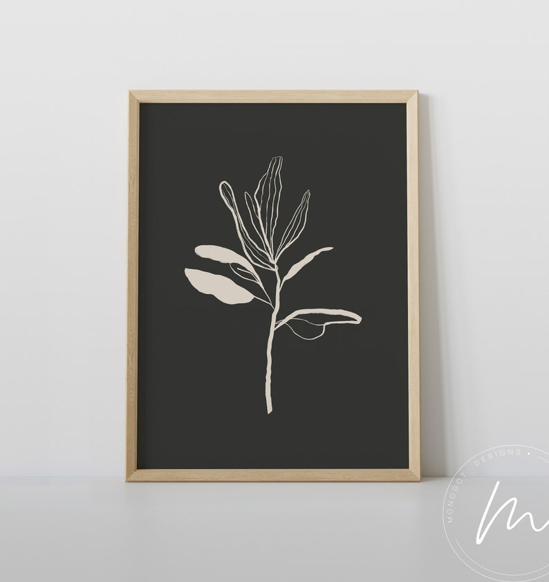 Black Botanical Wall Art Black Modern Abstract Printable Leaf - Etsy