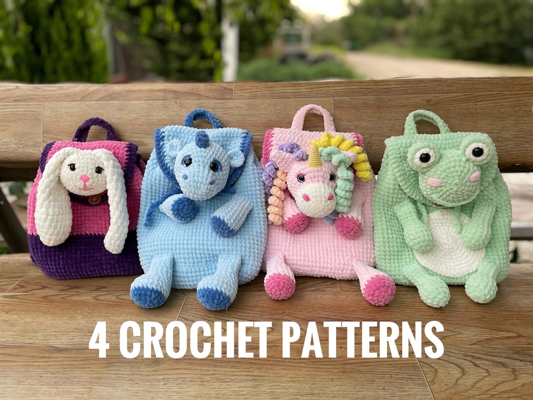 Kids Backpack's Patterns, Set of 4 Crochet Plush Backpack Patterns - Etsy