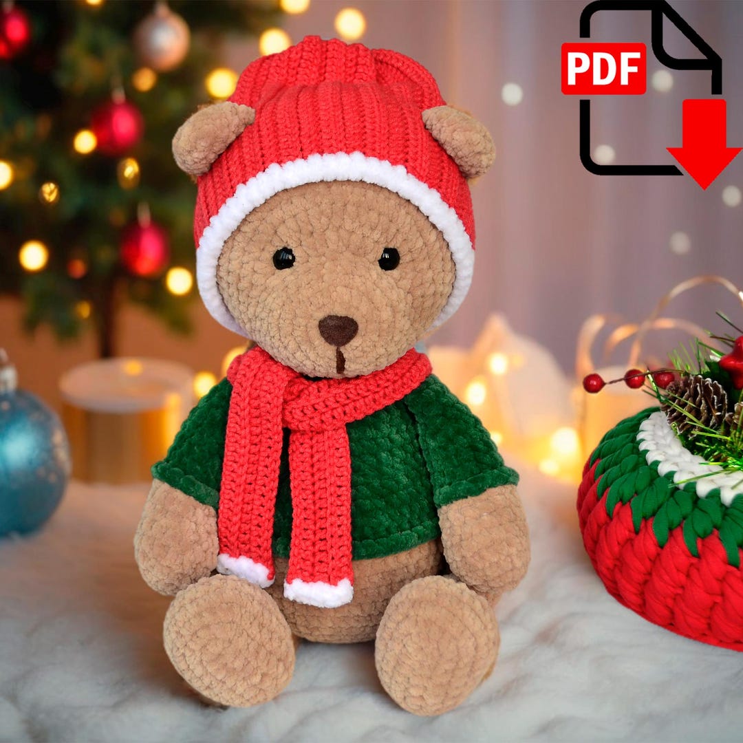 Christmas Teddy. Plush Toy. Crochet Pattern. PDF in English. - Etsy