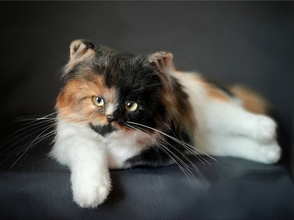 Pattern Tricolor Cat, Realistic Toys, Puff, Stuffed Animals - Etsy