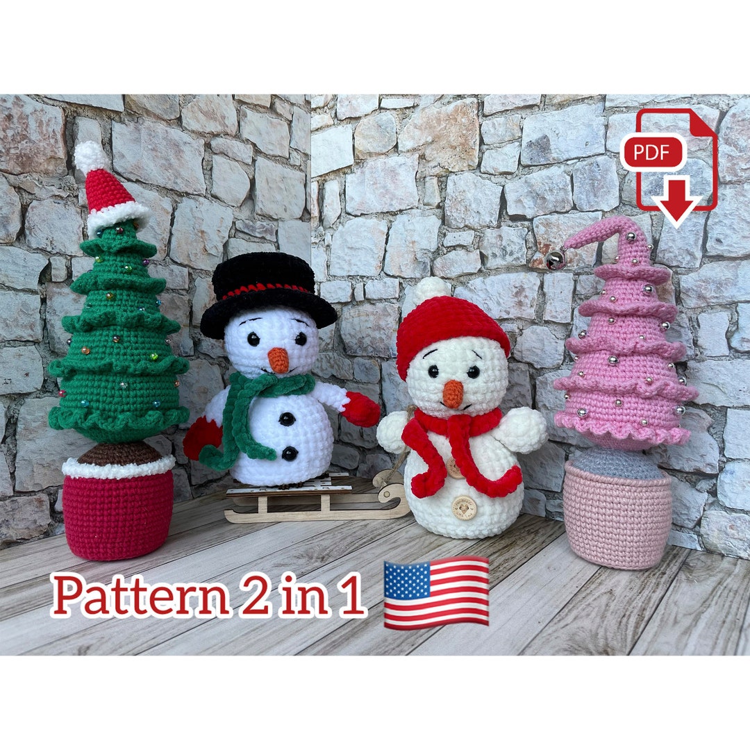 Crochet Christmas Set Pattern: Snowman and Tree. Beginner Friendly ...