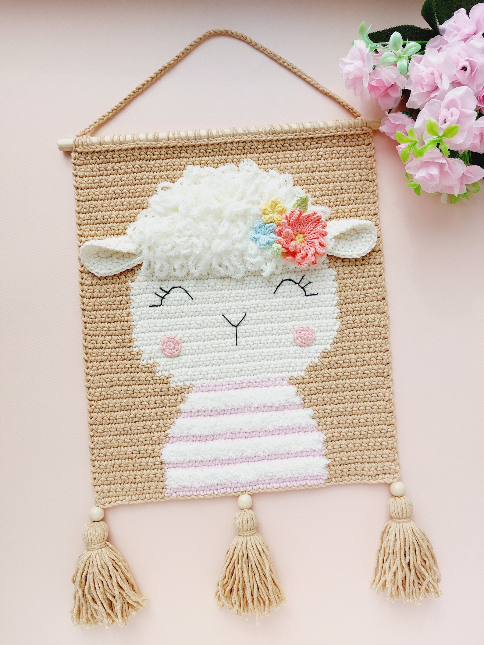 Crochet Wall Hanging Pattern, Crochet Wall Decor Pattern, Crochet Sheep ...