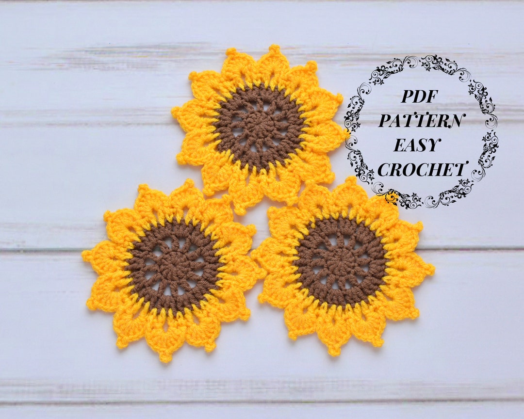 Sunflower Coaster Pattern, Coaster Car, Beginner Crochet Tutorial ...