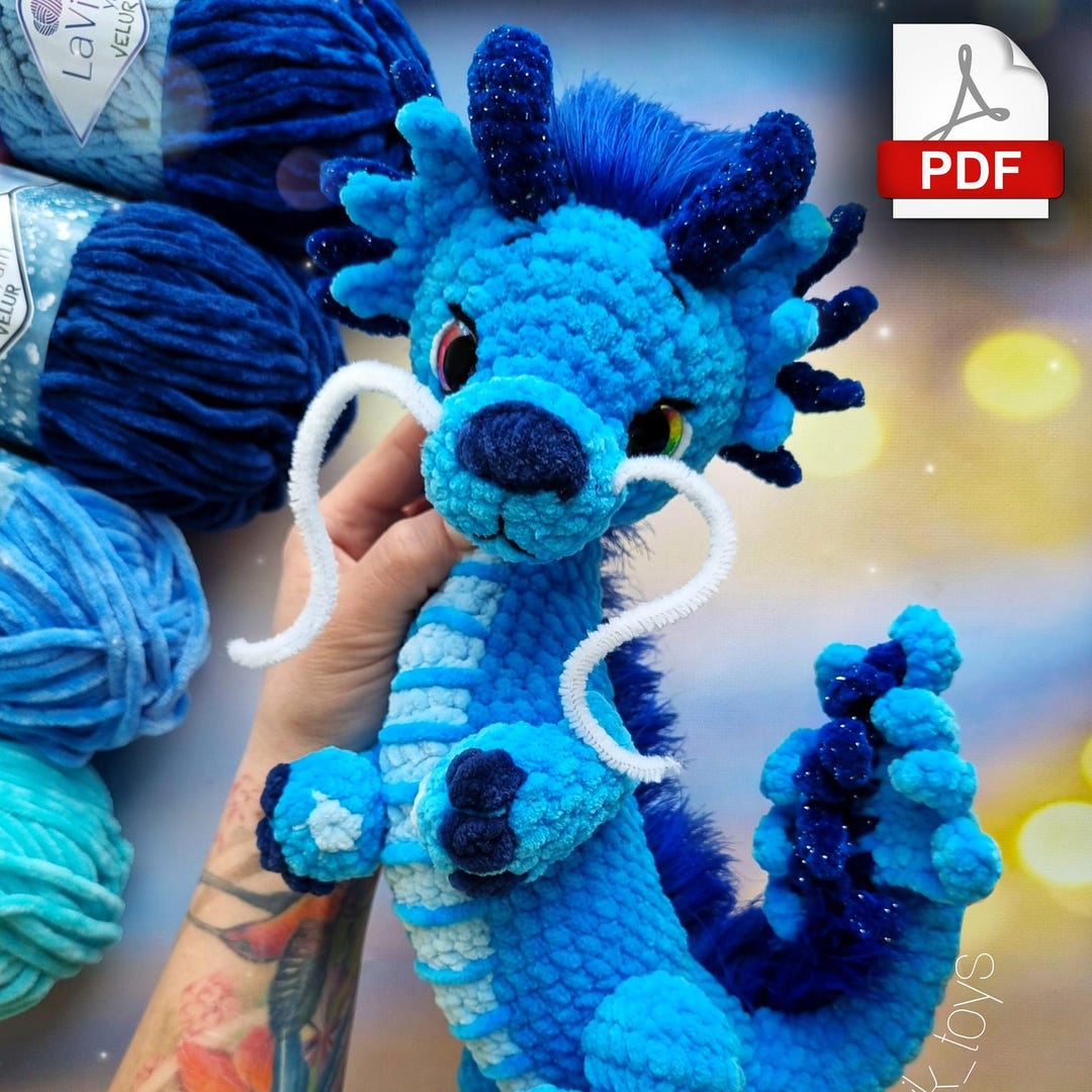 Blue Dragon Crochet Pattern, Toy Pattern for Kids, Crochet Tutorial in ...