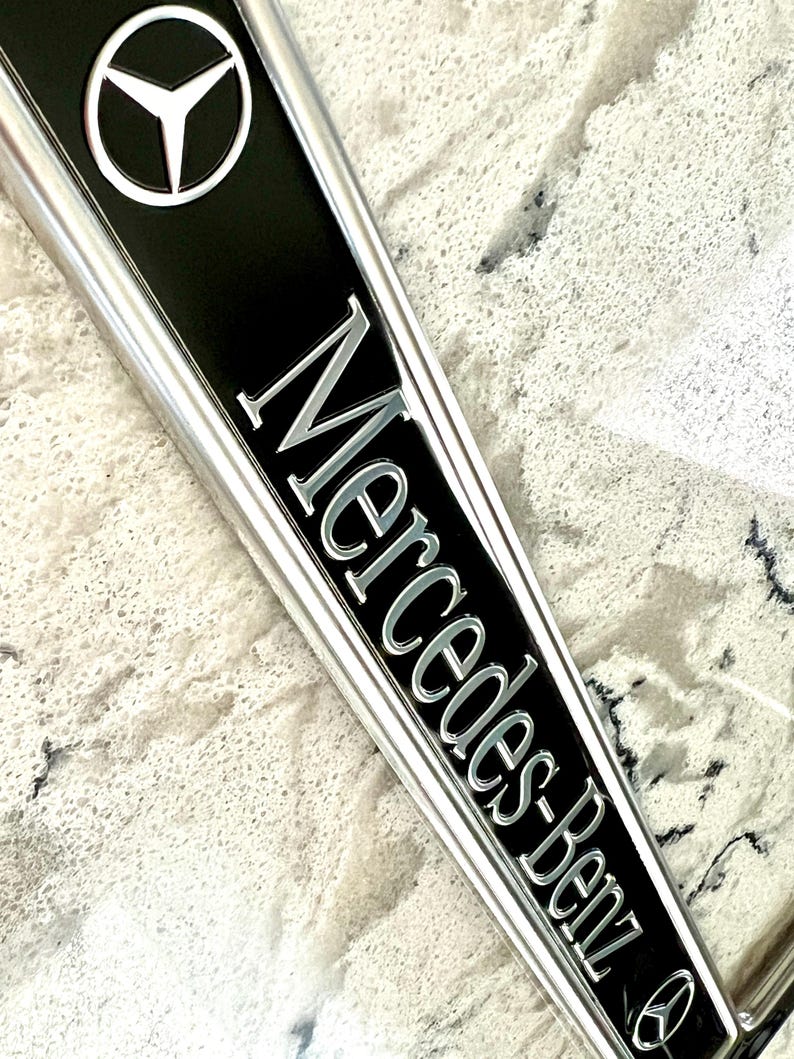 MERCEDES BENZ Chrome Mirror Stainless Steel License Frame With Caps for ...