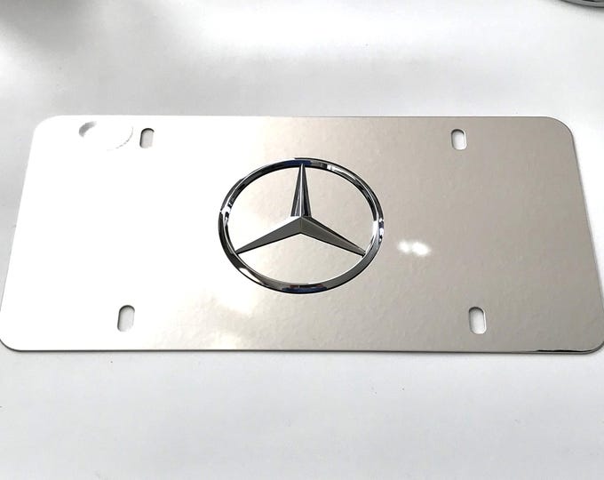 MERCEDES BENZ 3D Sport Chrome Mirror Stainless Steel Vanity License ...