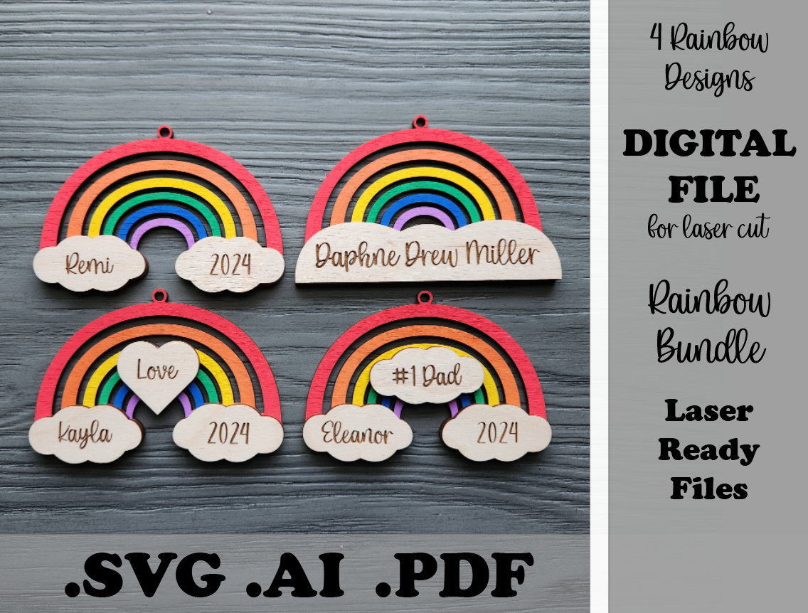 Rainbow Bundle (SVG, PDF, AI), Laser Cut Glowforge Cricut Digital Download Files, Personalized ...