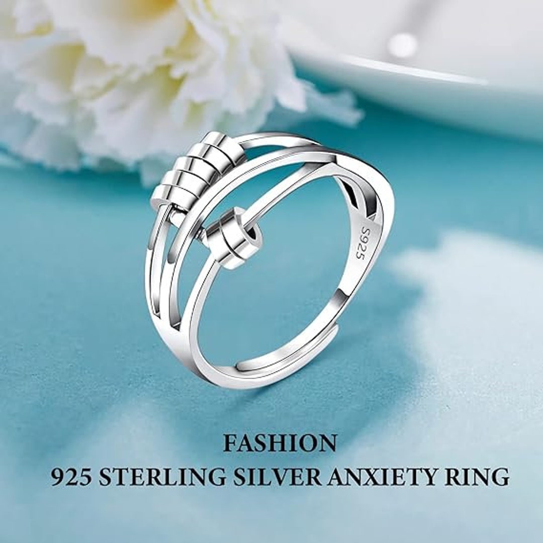 Calming Cadence Ring: 925 Sterling Silver Fidget Spinner for Mindful ...
