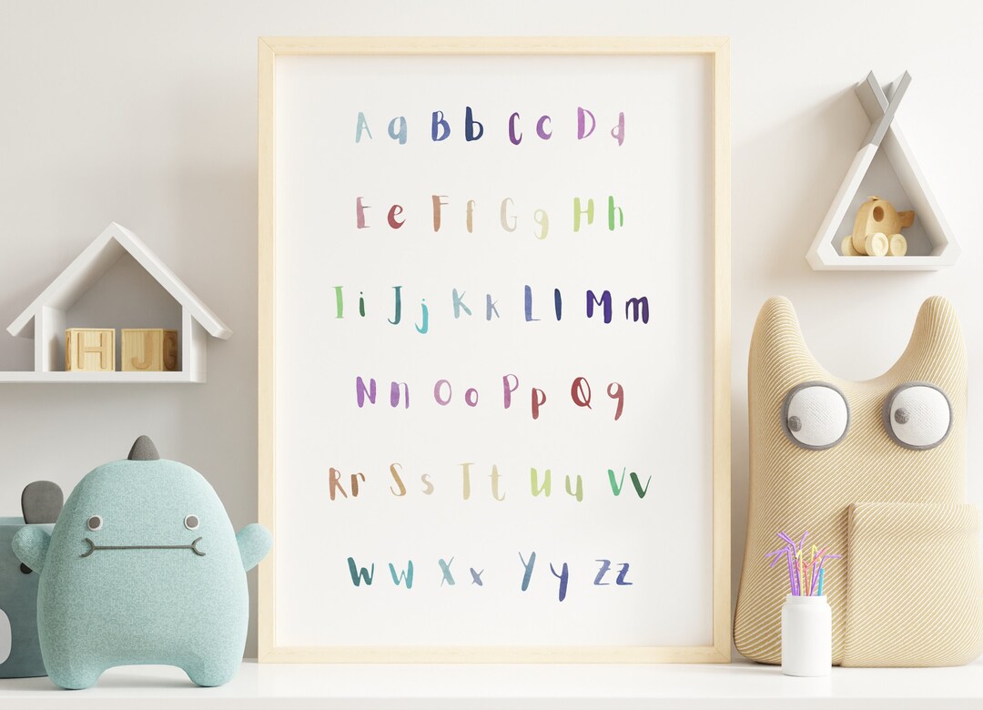 Watercolor, Pastel, Rainbow, Alphabet, Printable Wall Art for Nursery ...
