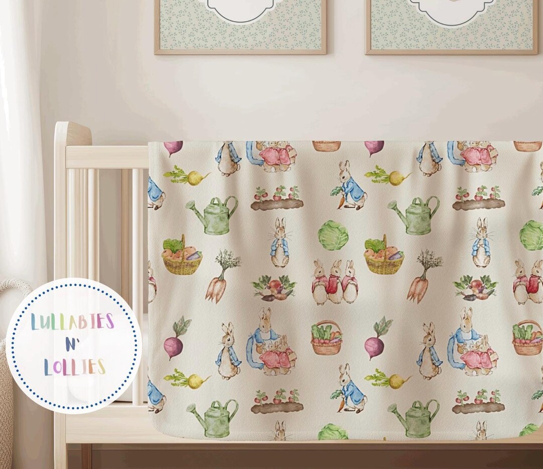 Fleece Baby Blanket, Peter Rabbit Garden Theme Beatrix Potter Inspired ...