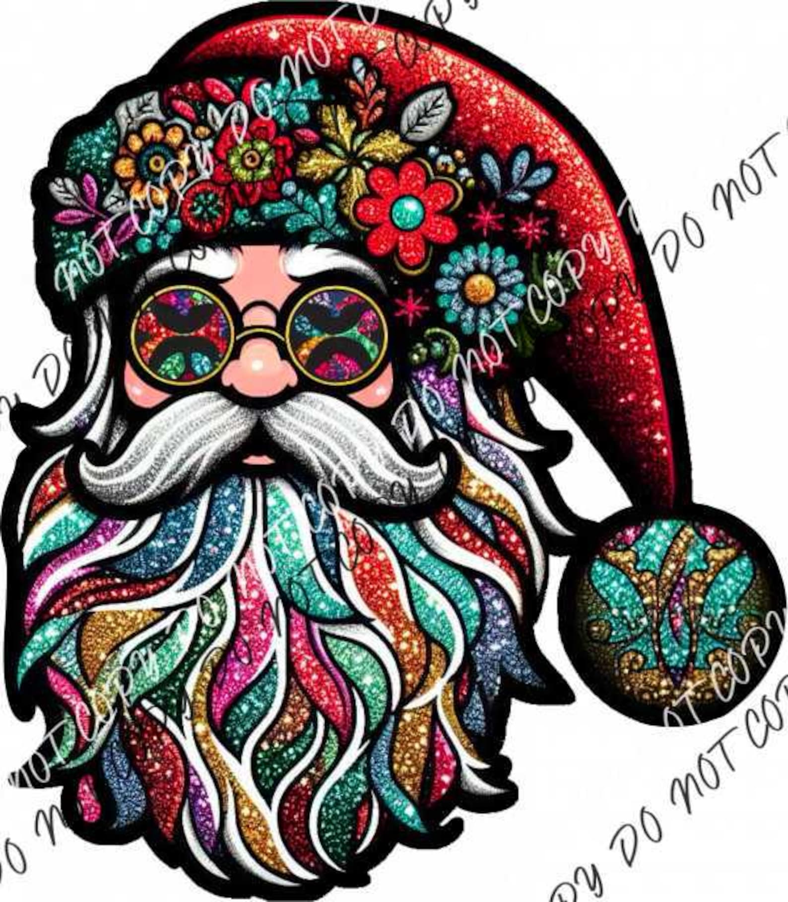 Hippie Santa Faux Glitter Faux Patch DTF Transfer - Etsy