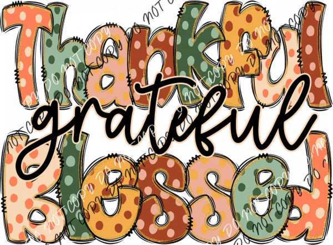 Thankful Grateful Blessed Polka Dot Text DTF Transfer - Etsy