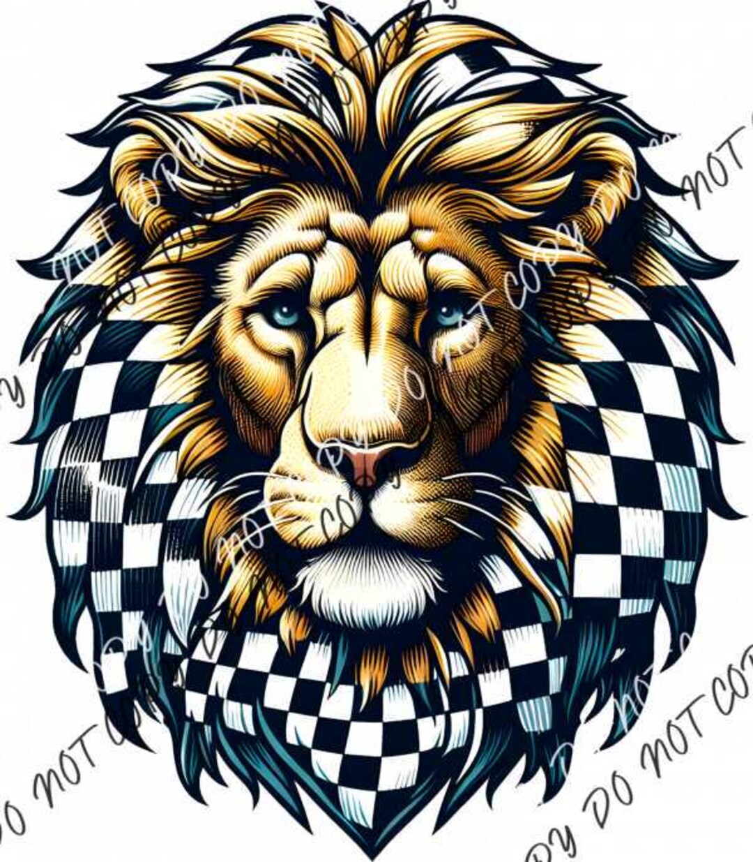 Lion With Black and White Check Mane DTF Transfer - Etsy