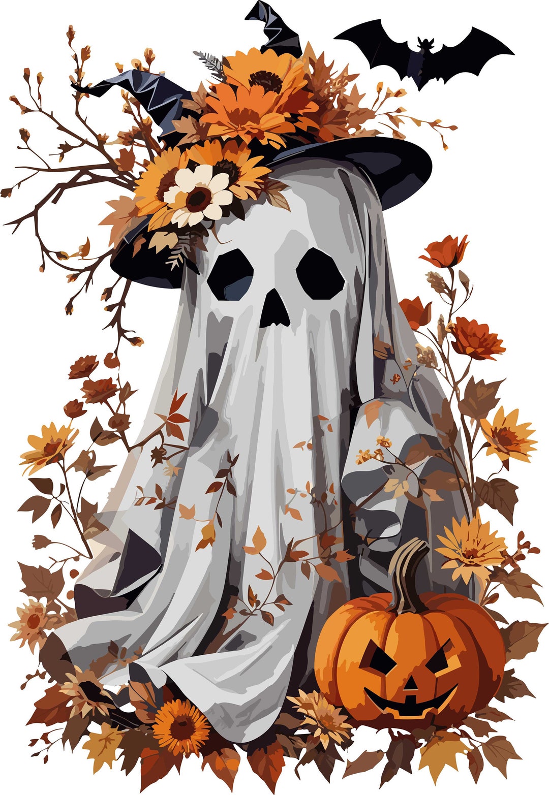 Halloween Ghost With Pumpkin DTF Transfer - Etsy