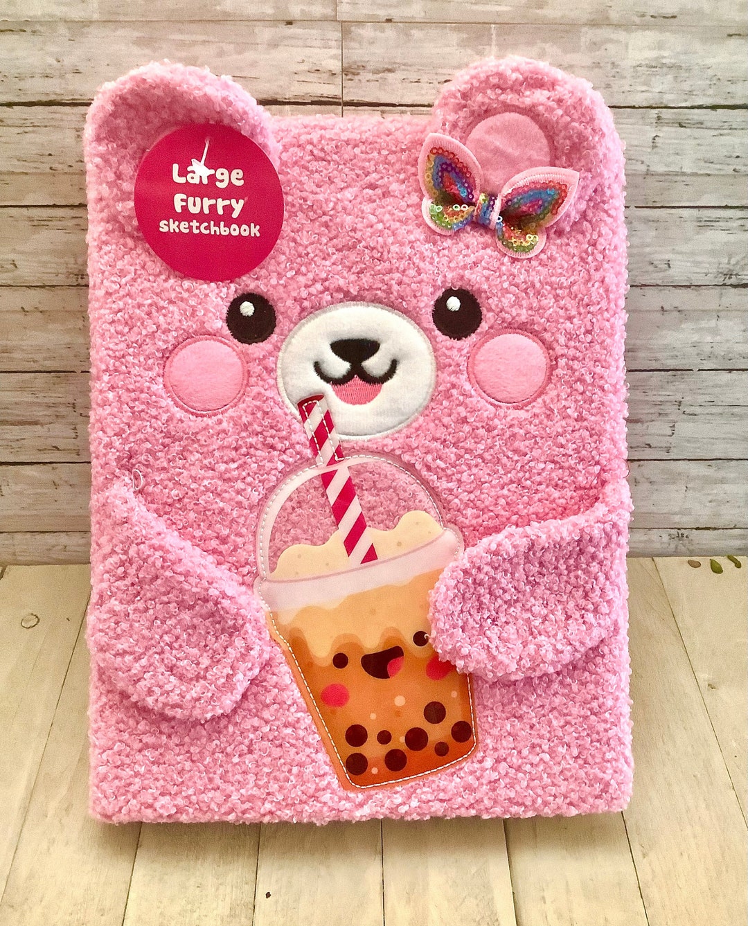 Kawaii and Retro! Pink Bear Drinking Boba Notebook Fuzzy and Unique - Etsy