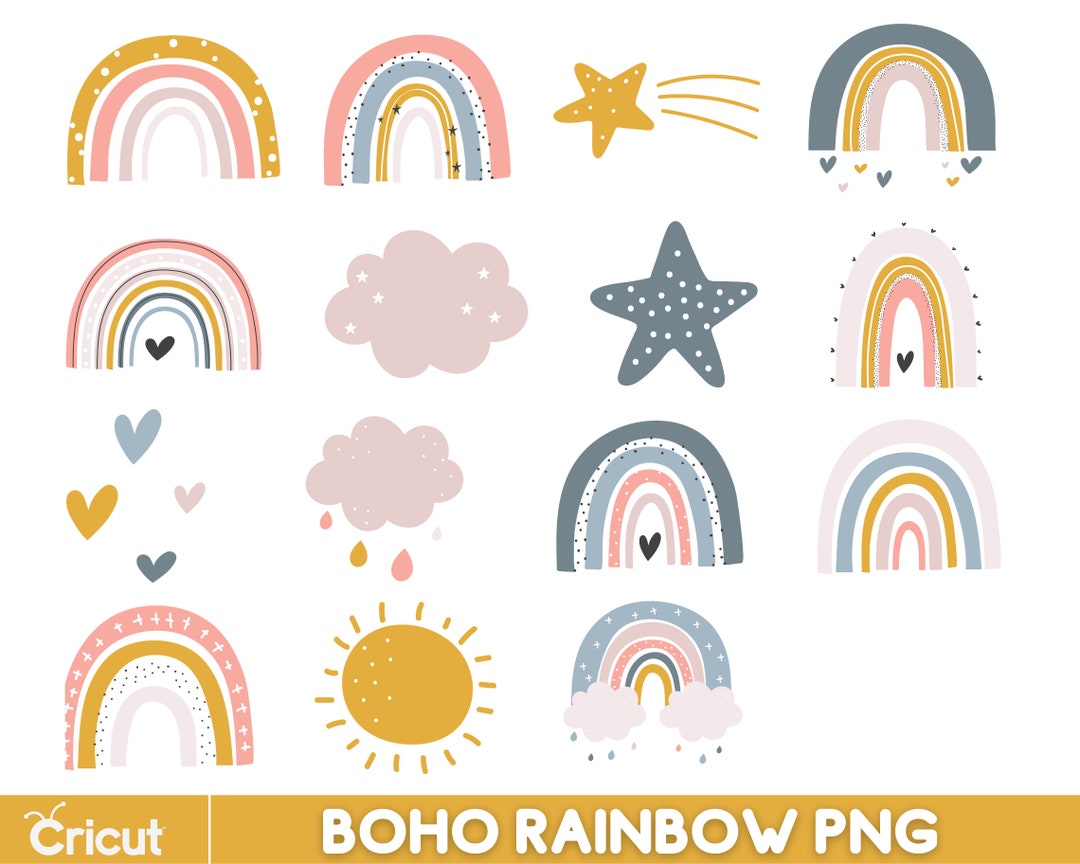Boho Rainbow Png Bundle, Cute Rainbow Png,baby Rainbow Png, Pastel ...