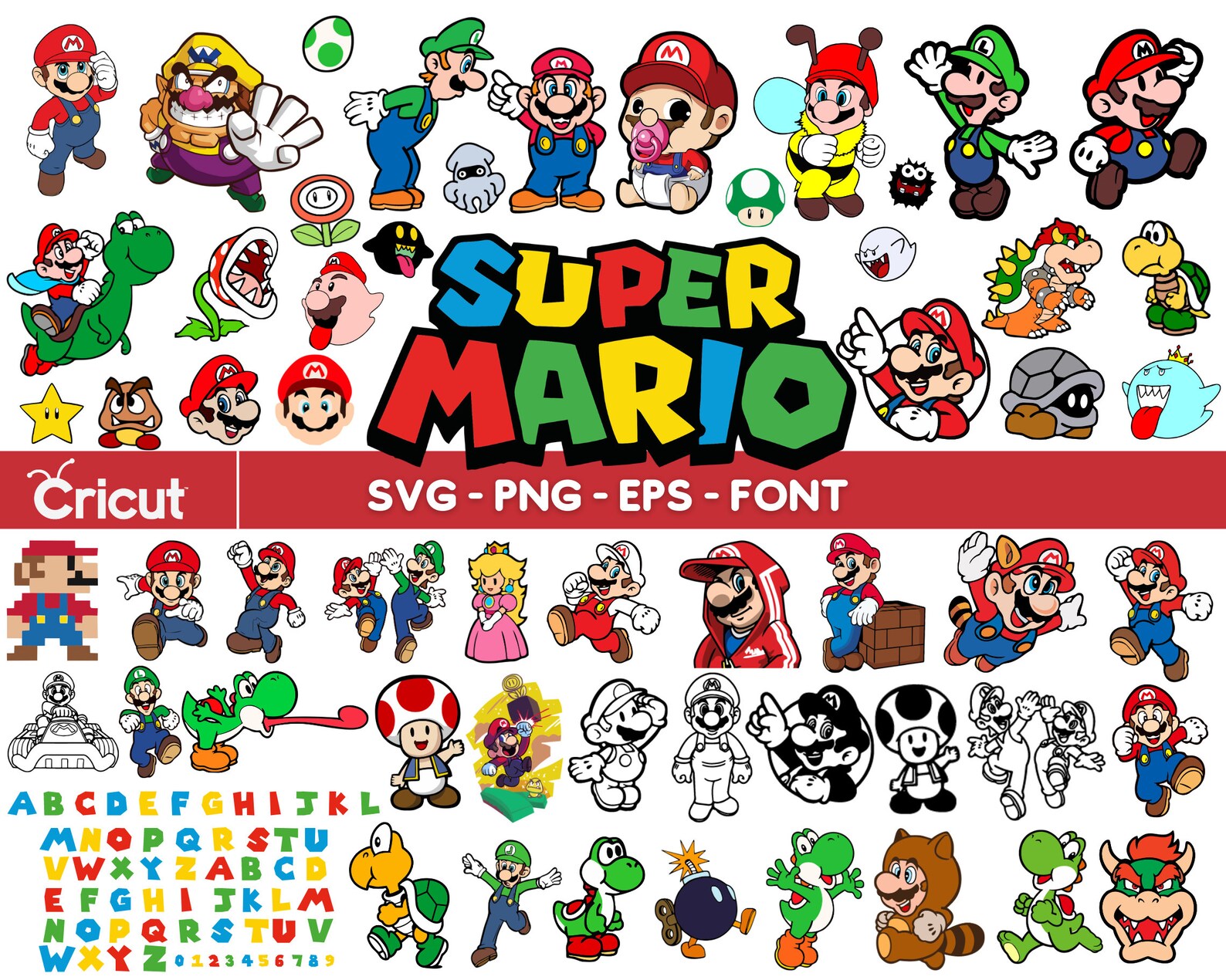 Super Mario Svg, Mario Set, Paper Mario, Luigi, Mario Characters SVG ...
