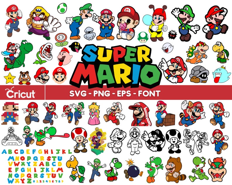 Super Mario Svg, Mario Set, Paper Mario, Luigi, Mario Characters SVG ...