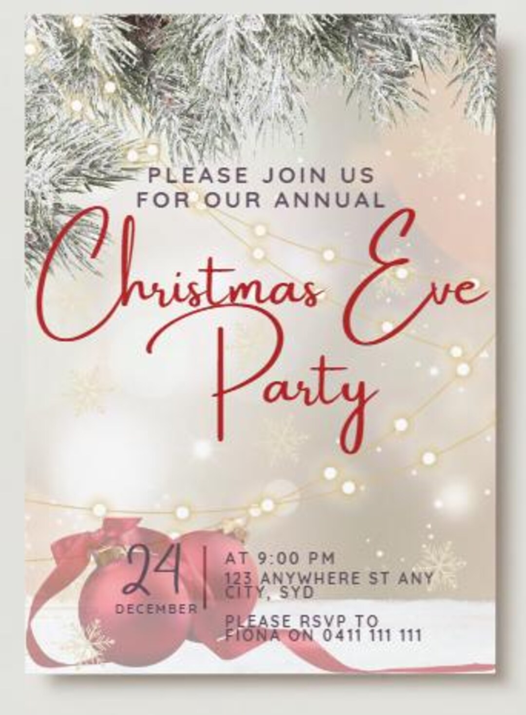 Christmas Party Invitation Template Christmas Eve Party Invitations ...
