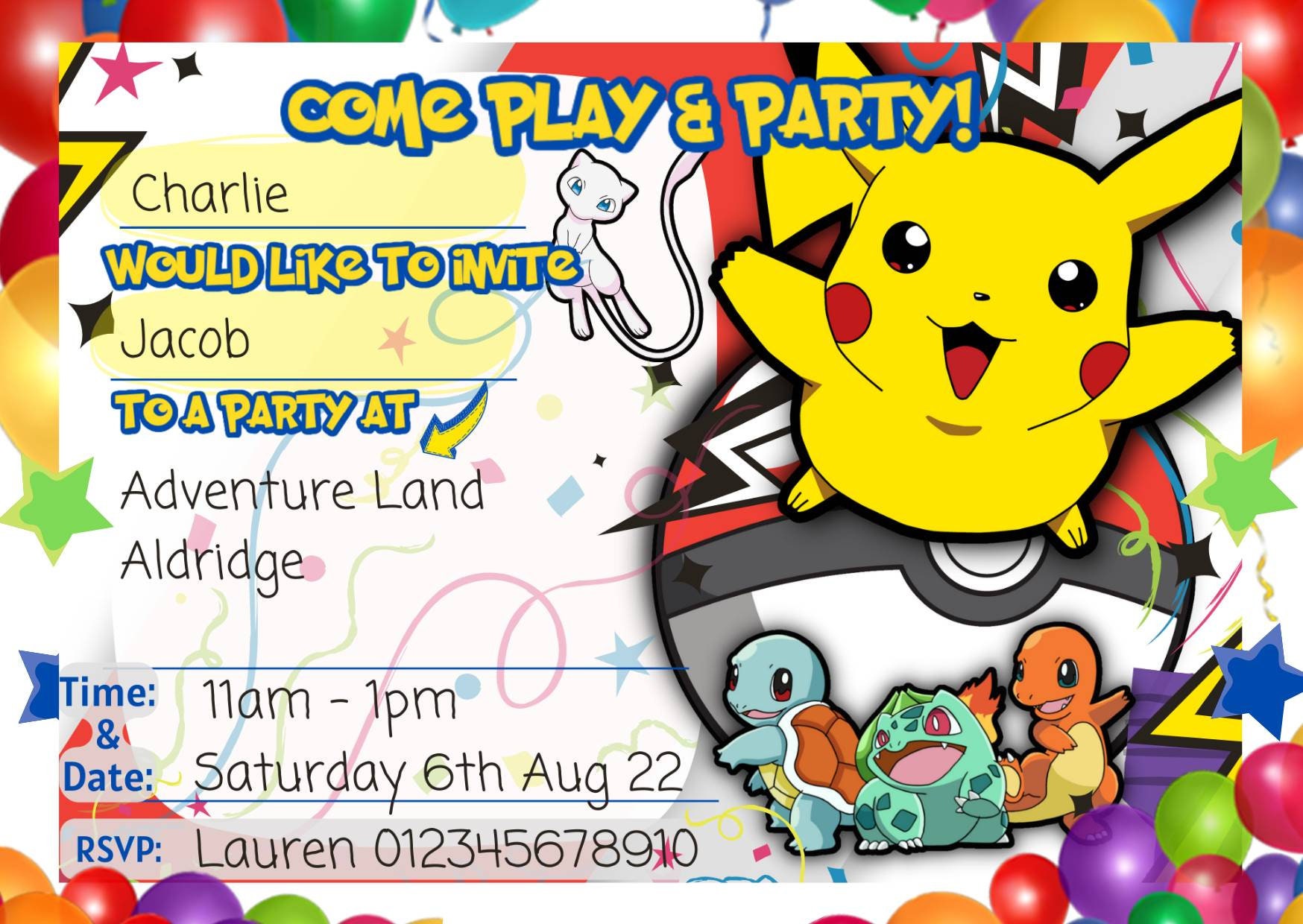 Pokemon Theme Birthday Party Invitation. Printable Digital - Etsy