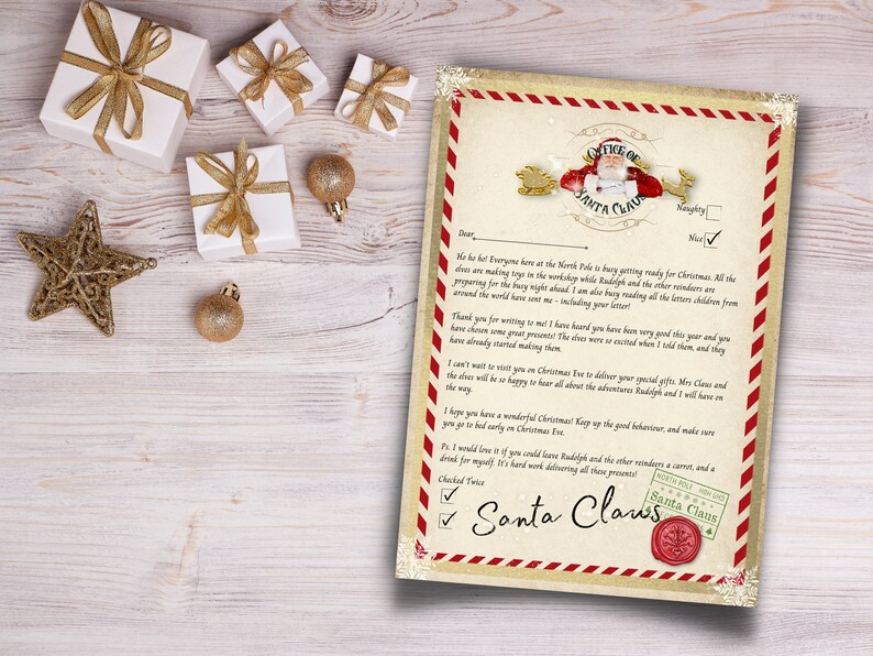 Traditional Letter From Santa & Nice List Certificate, With 2 X Size ...