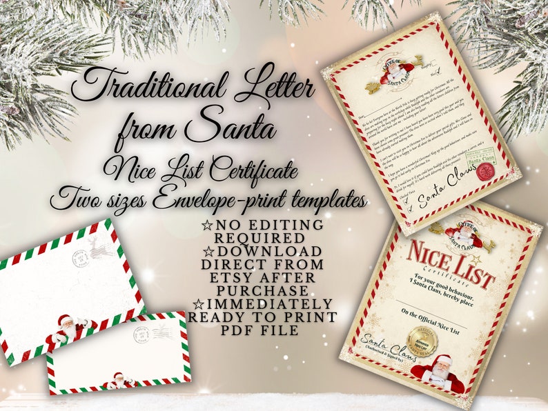 Traditional Letter From Santa & Nice List Certificate, With 2 X Size ...