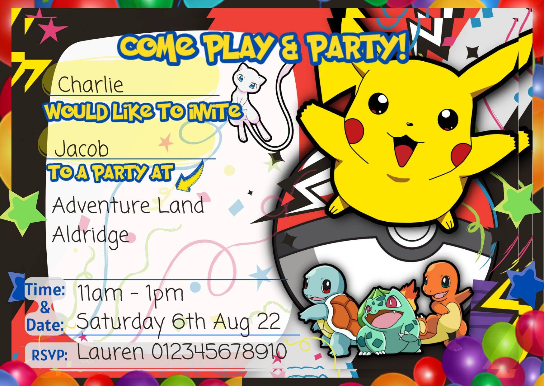Pokemon Theme Birthday Party Invitation. Printable Digital - Etsy