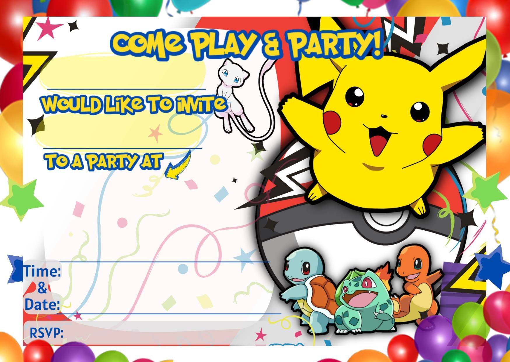 Pokemon Theme Birthday Party Invitation. Printable Digital - Etsy