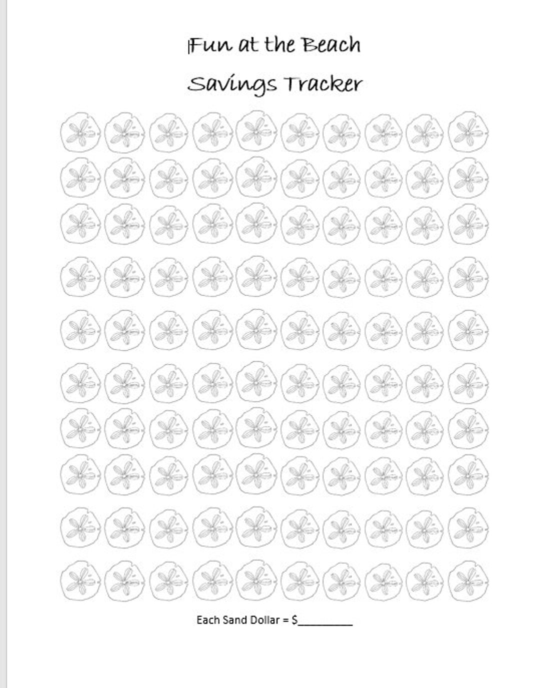 Sand Dollar Beach Savings Tracker - Etsy