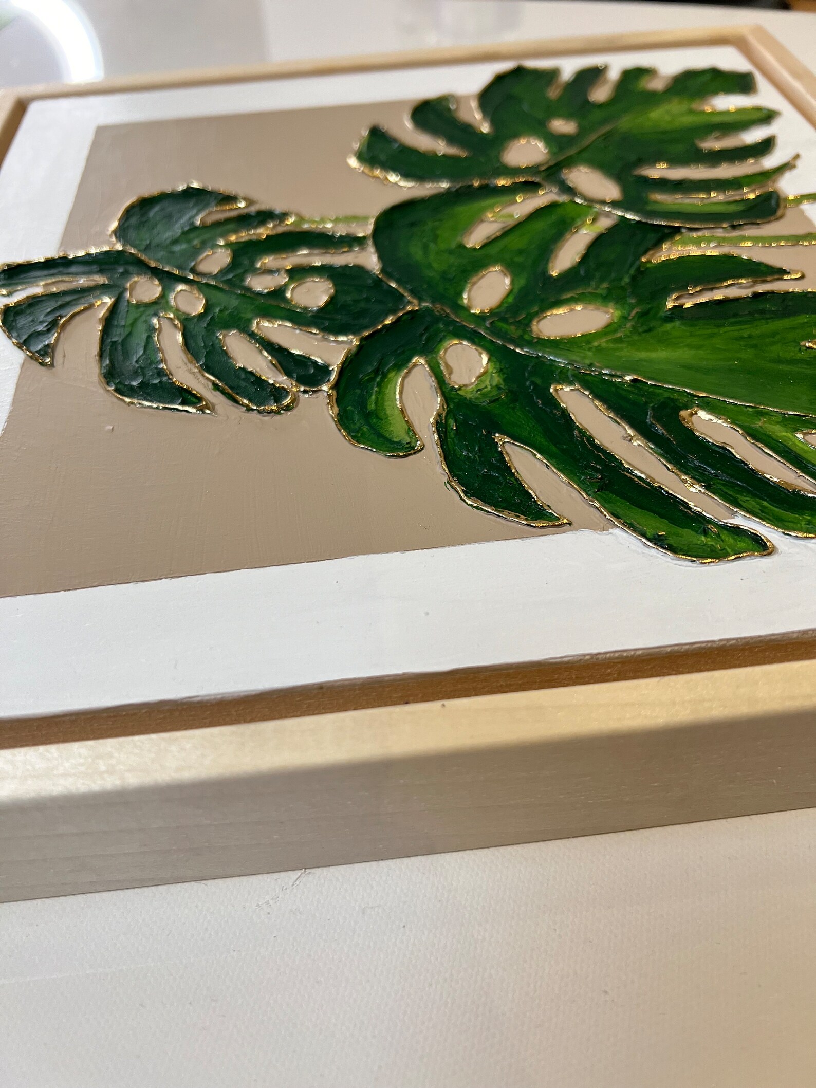 Monstera Leaf Gold Foil Texture Painting, Leaf Textured Framed Art ...