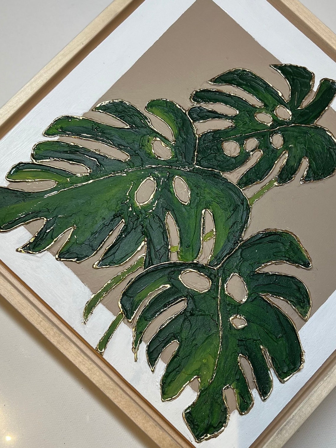 Monstera Leaf Gold Foil Texture Painting, Leaf Textured Framed Art ...