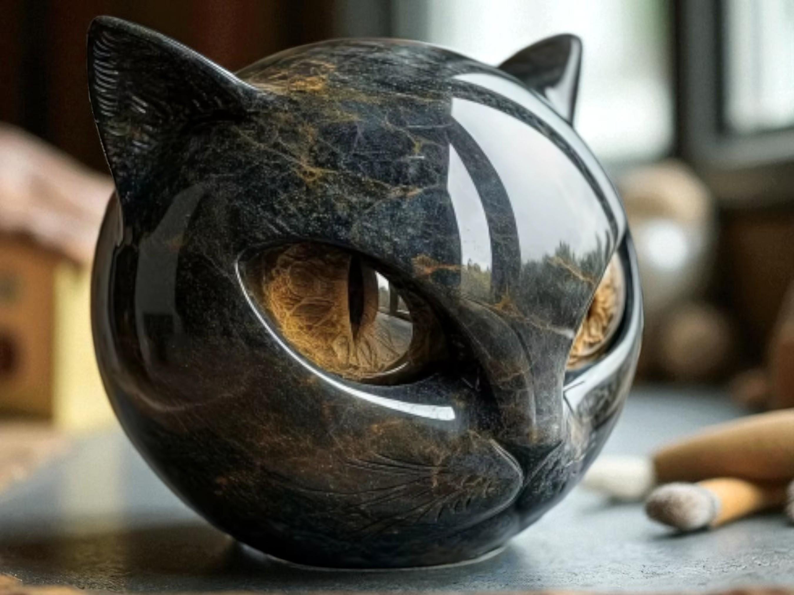 Glossy Resin Cat Head Statue: Marble Texture, Golden Eyes - Etsy