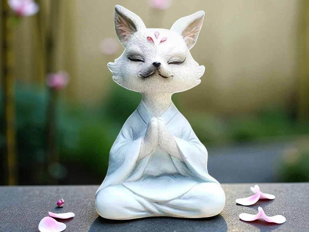 Nine-tailed Fox Meditation Figurine Resin Zen Garden Sculpture Home ...