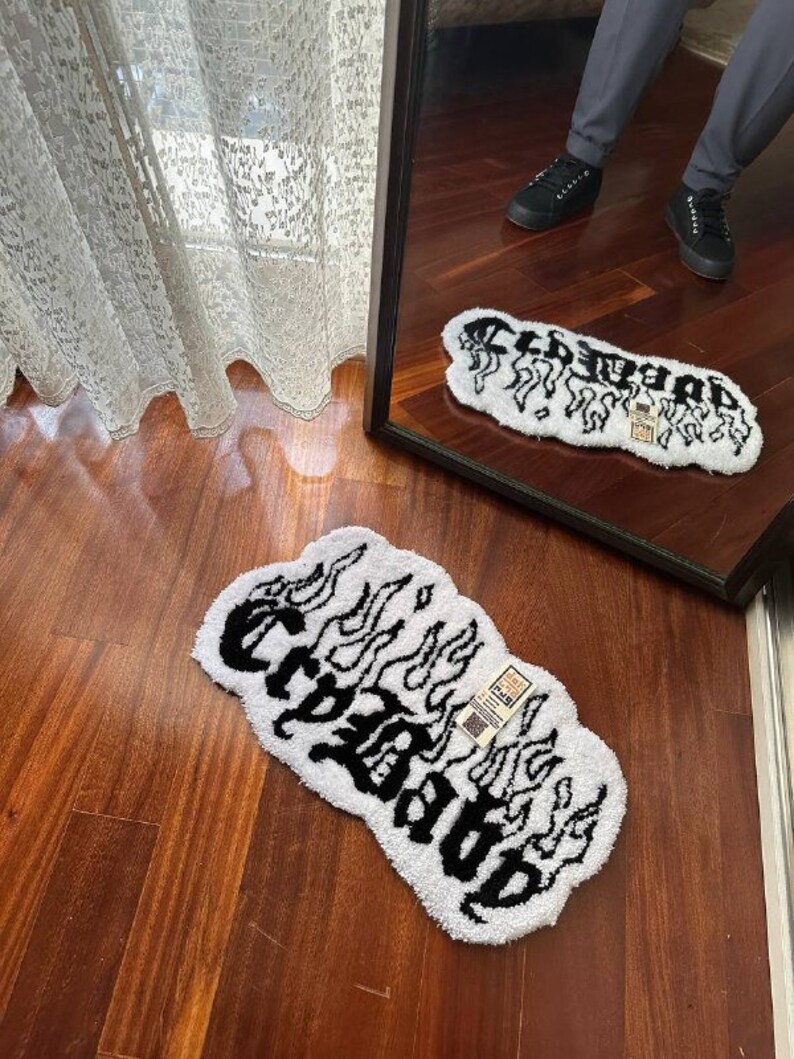 CRY BABY RUG / Handmade Tufted Rug, Fire and Cry Baby Area Rug, Black ...